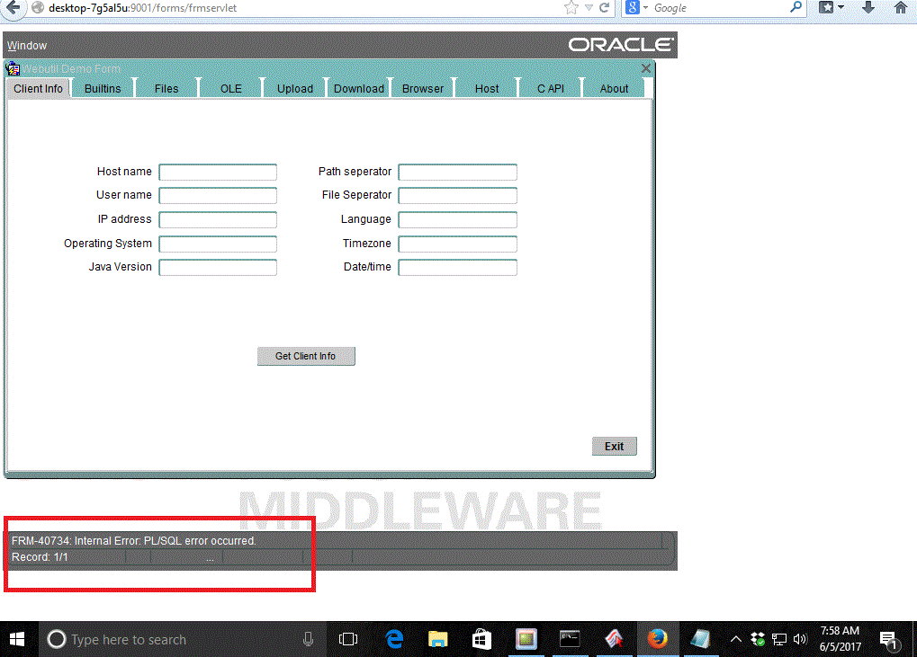 Orafaq Forum Forms Frm 40734 Internal Error Plsql Error Occurred With Forms 11grt2 Webutil